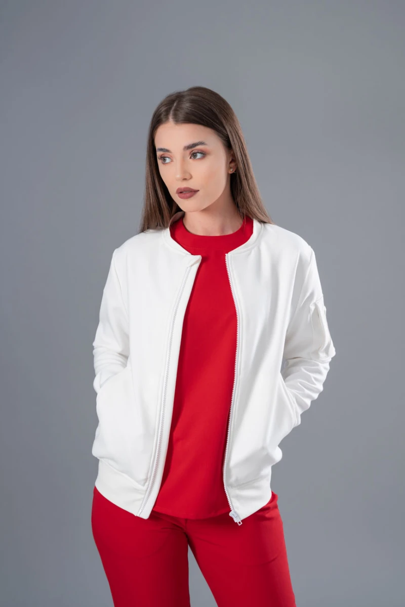 Jachetă Bomber albă medicală de damă - FeelKin